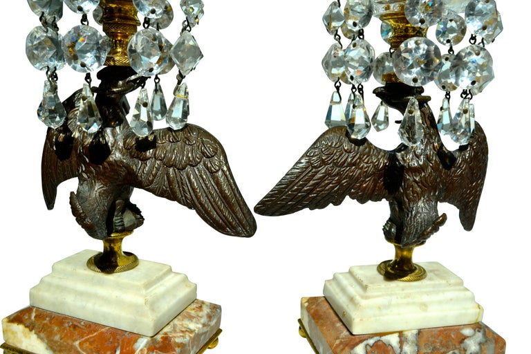 English 19th Century Regency Bronze and Crystal Eagle Candlesticks at ...