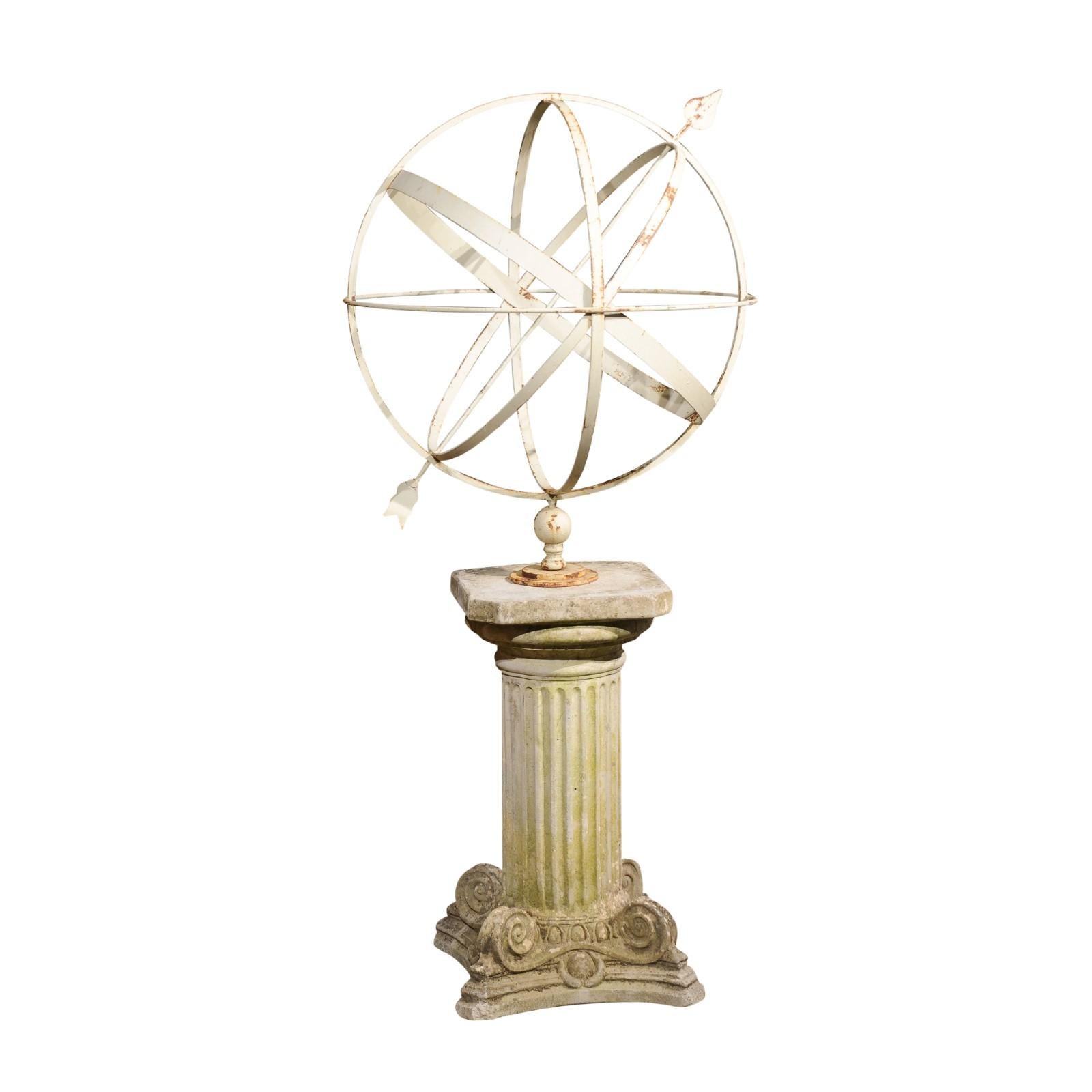English 1900s Metal Armillary Sphere on Ionic Style Stone Pedestal For ...