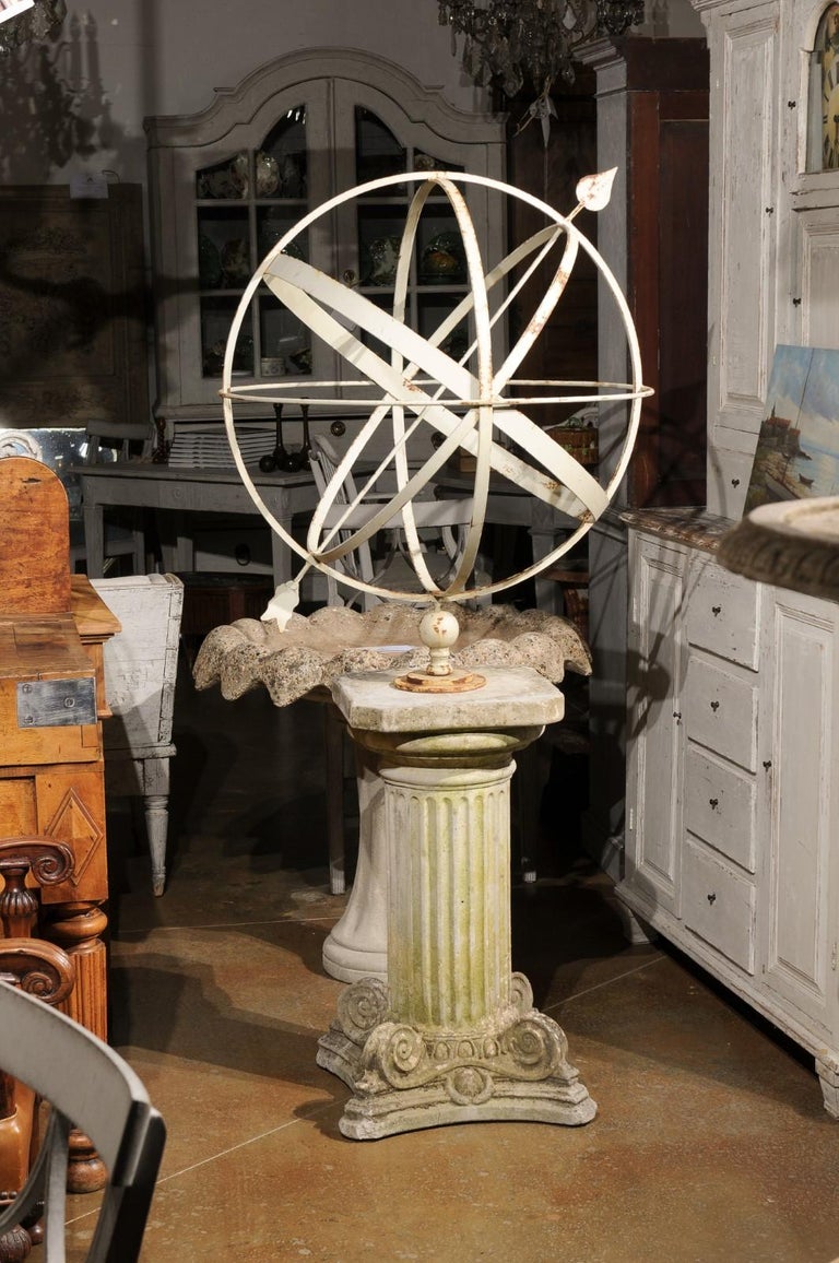 English 1900s Metal Armillary Sphere on Ionic Style Stone Pedestal For ...