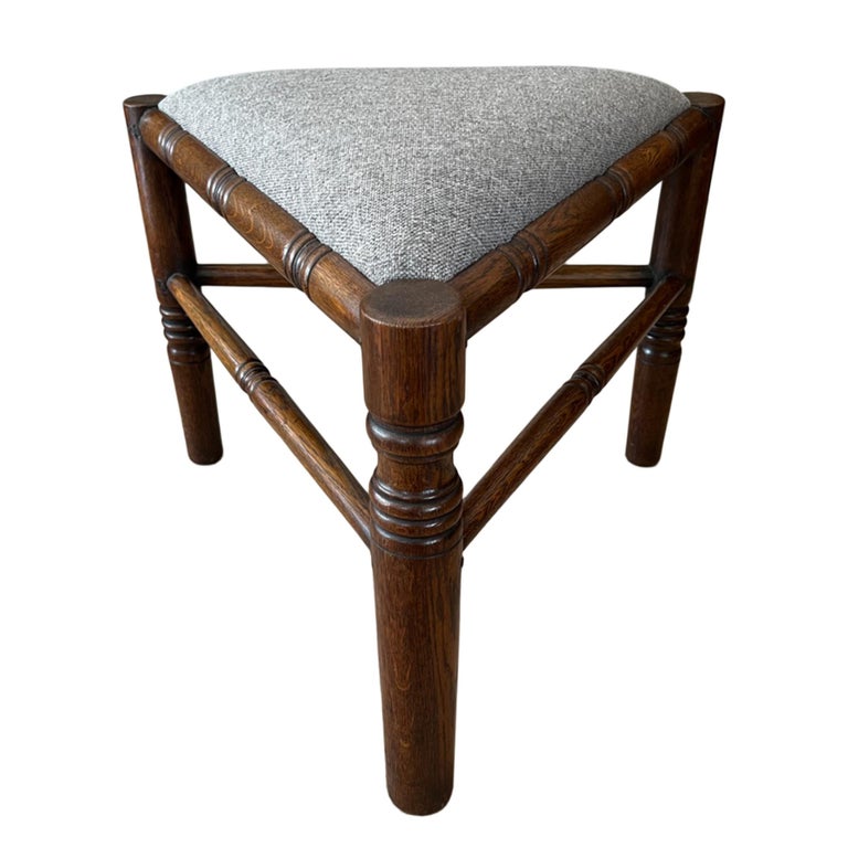 English 1900s Oak Upholstered Stool at 1stDibs