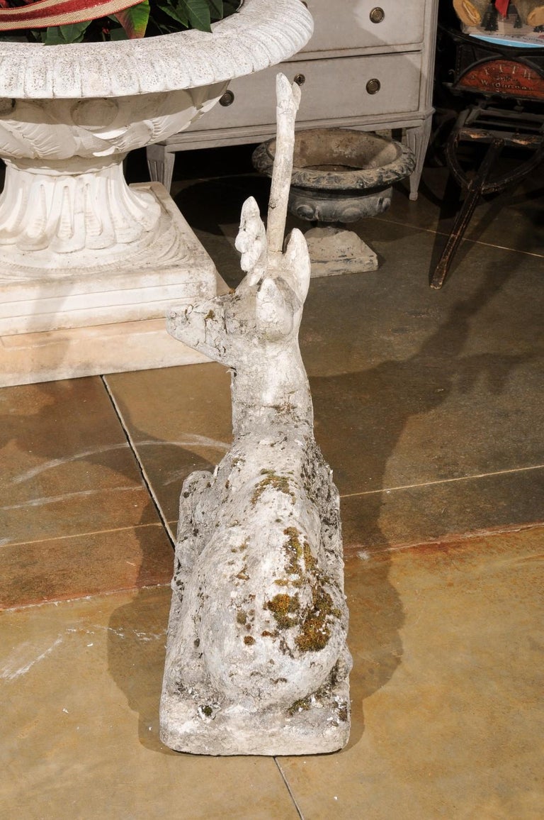 English 1920s Reconstituted Stone Reclining Stag Sculpture with Aged ...