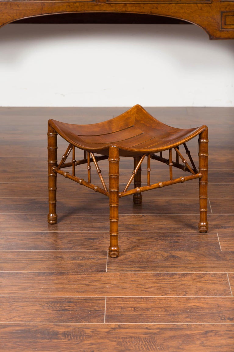 English 1920s Walnut Egyptian Revival Thebes Stool with Faux Bamboo ...