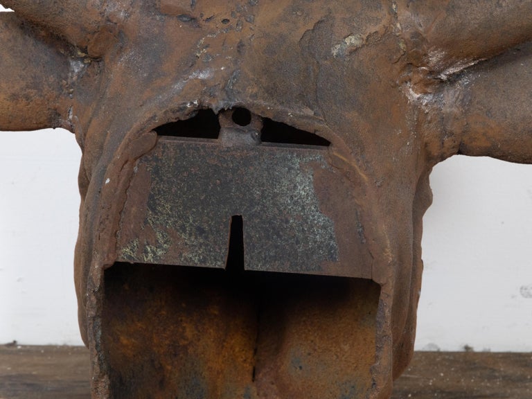 English 1930s-1940s Cast Iron Bull Wall Hanging Sculpture with Rusty ...