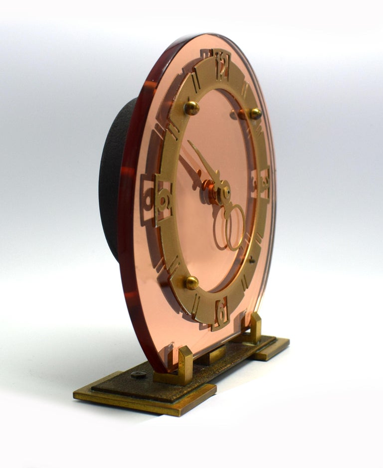 English 1930s Art Deco Peach Mirrored Clock at 1stDibs