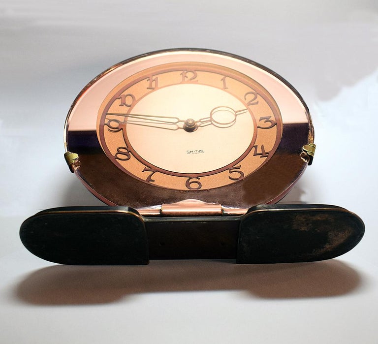 English 1930s Art Deco Peach Mirrored Clock at 1stDibs