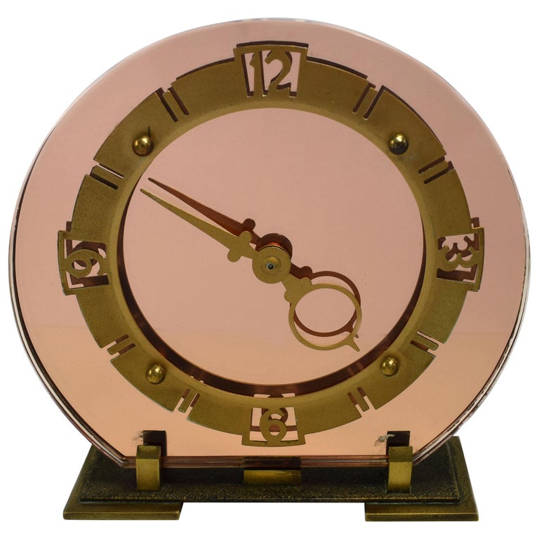 English 1930s Art Deco Peach Mirrored Clock at 1stDibs
