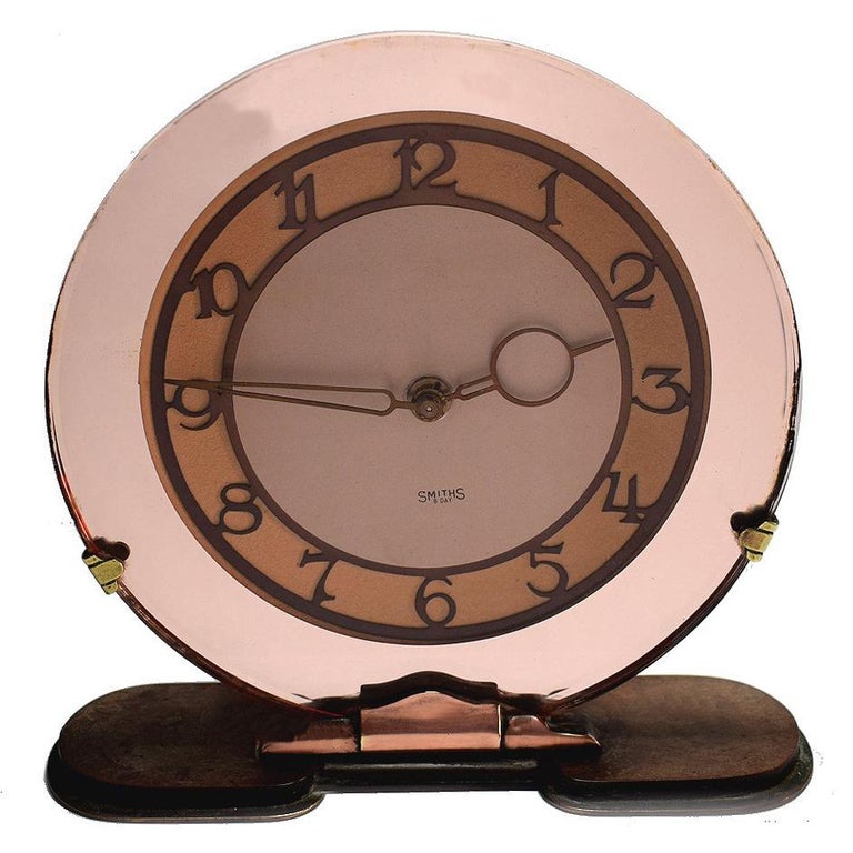 English 1930s Art Deco Peach Mirrored Clock at 1stDibs