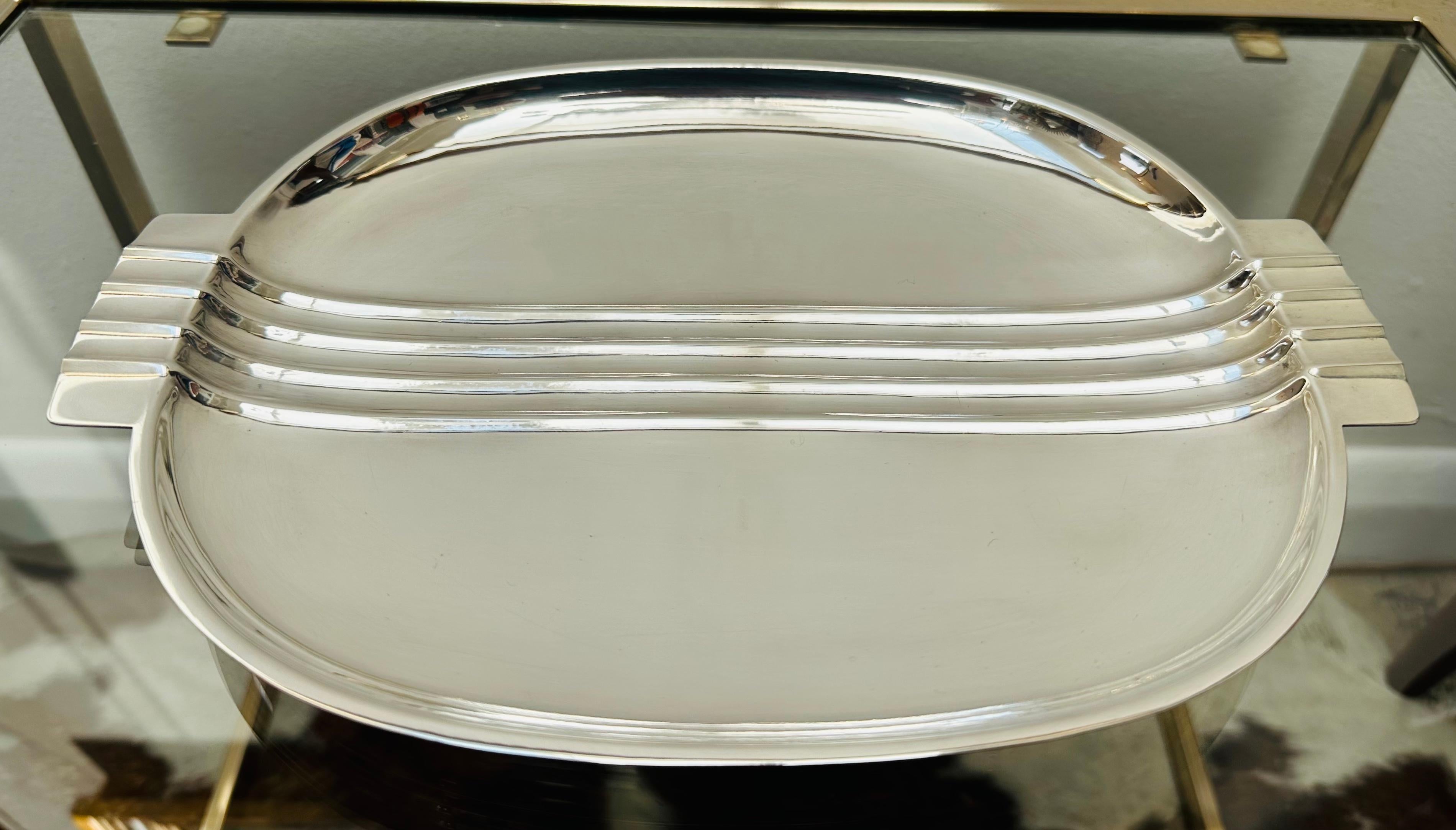 English 1930s Art Deco Polished Silver Plated Serving Tray or Dish For ...