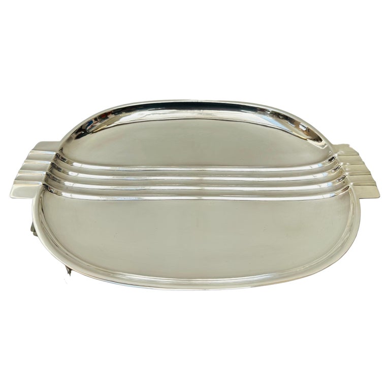Plateau ou plat de service anglais Art Déco des années 1930 en métal ...