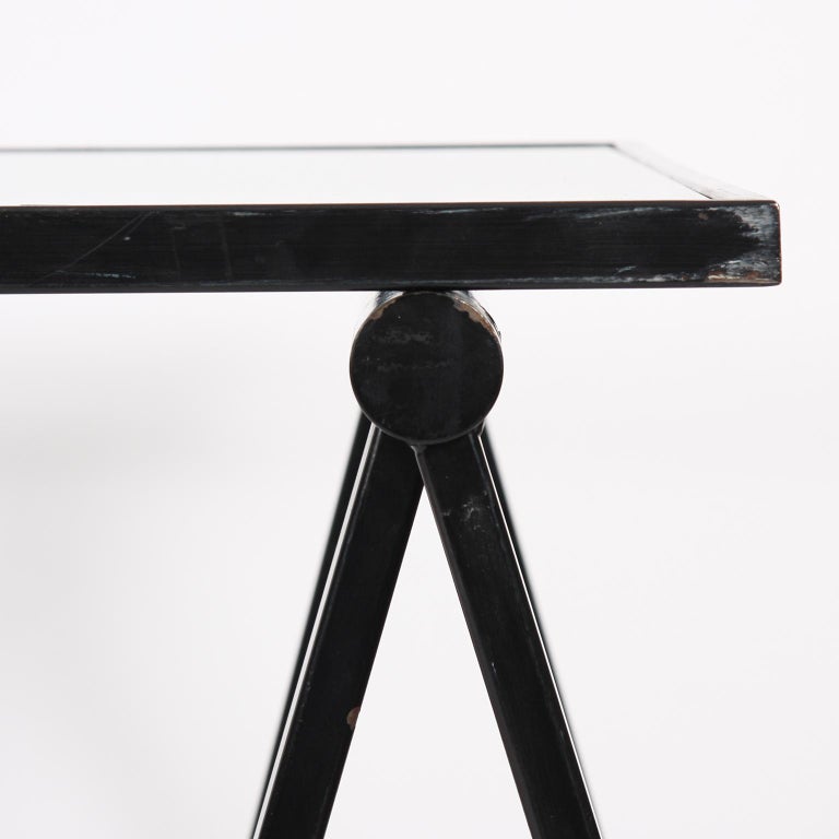 English 1960s Glass Trestle Table and Dining Table with Steel Legs at ...