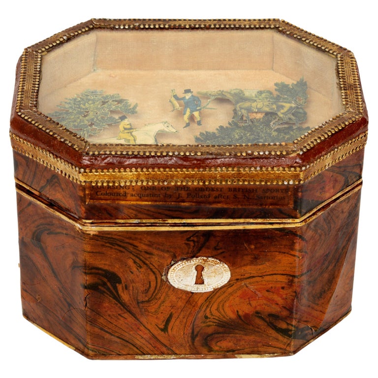 English 19th c Faux Tortoise Paper Covered Box With Diorama of a ...