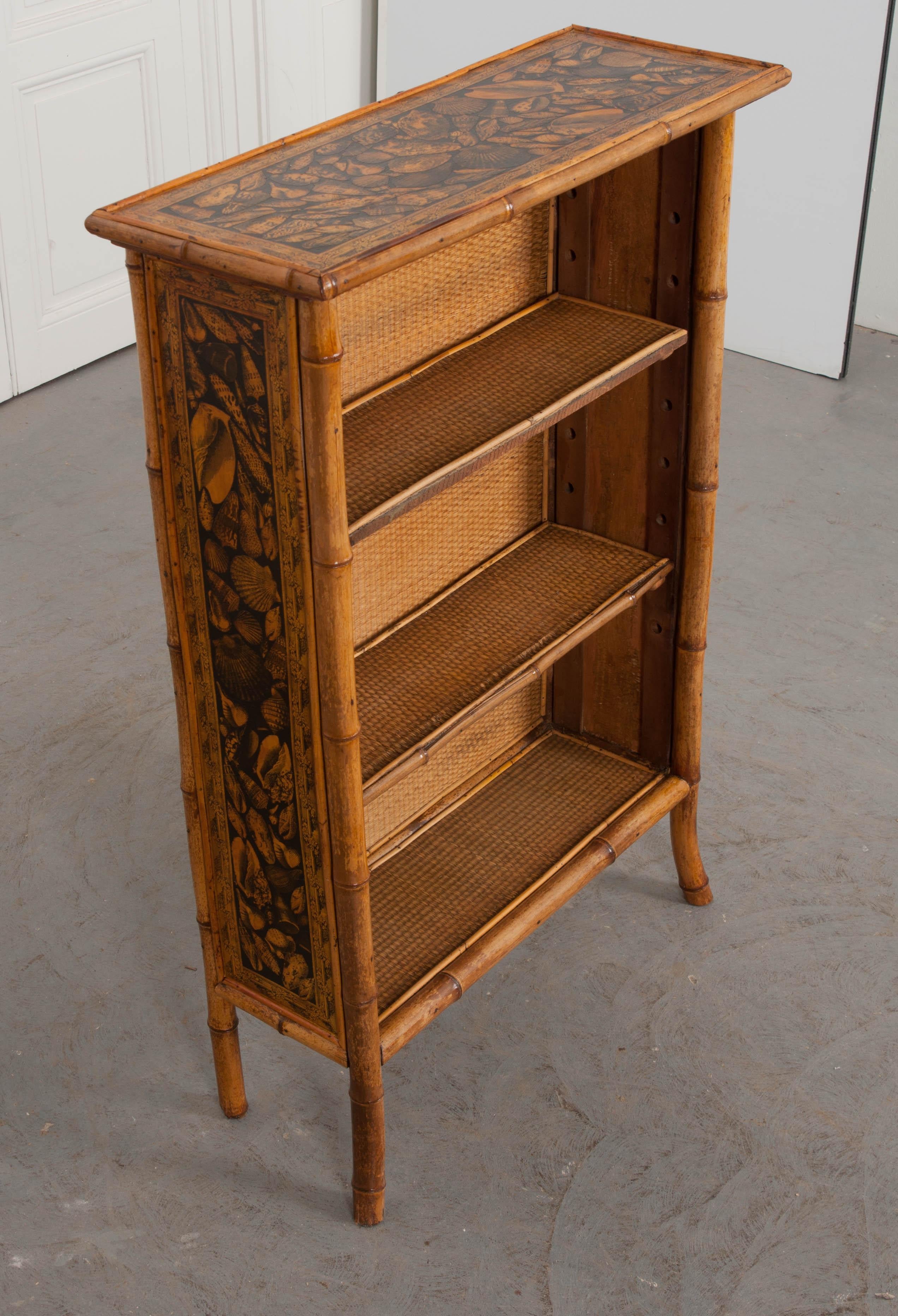 English 19th Century Bamboo Découpage Shell Bookcase at 1stDibs ...