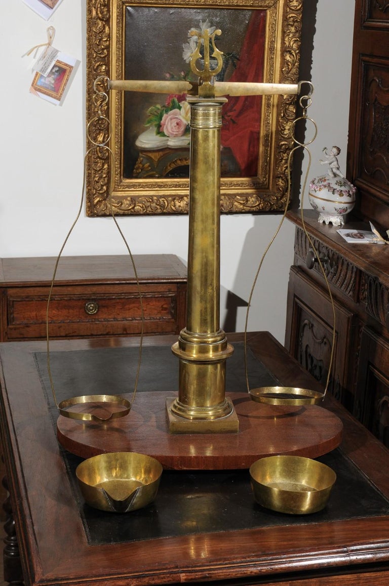English 19th Century Brass Herbalist Scale with Central Column and Lyre ...