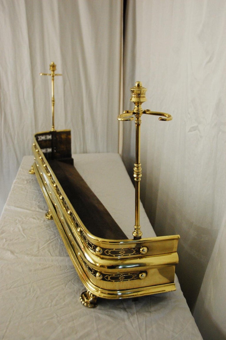 English 19th Century Brass Pierced Footed Fender with Removable Tool ...