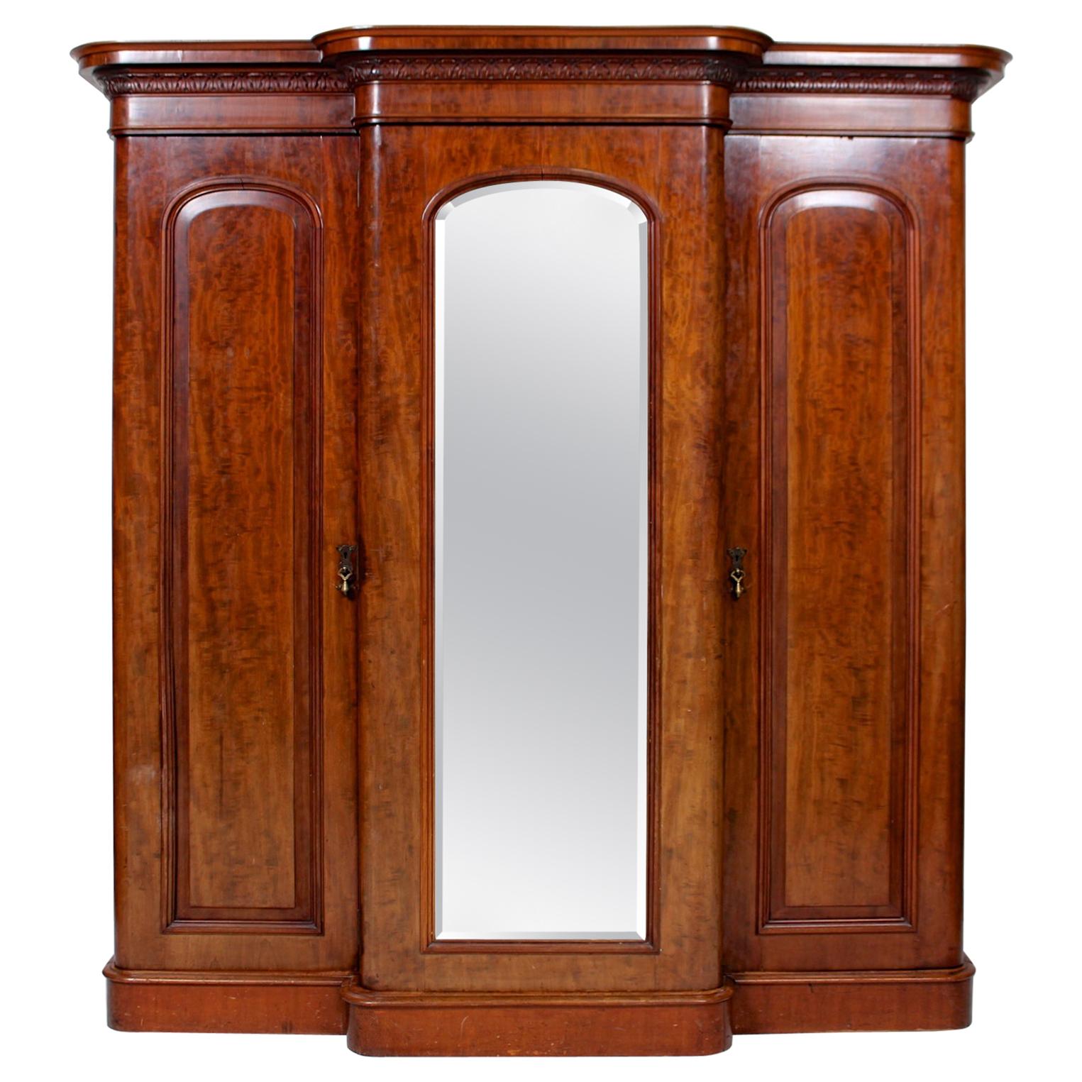 English 19th Century Breakfront Compactum Wardrobe Triple Mirrored ...