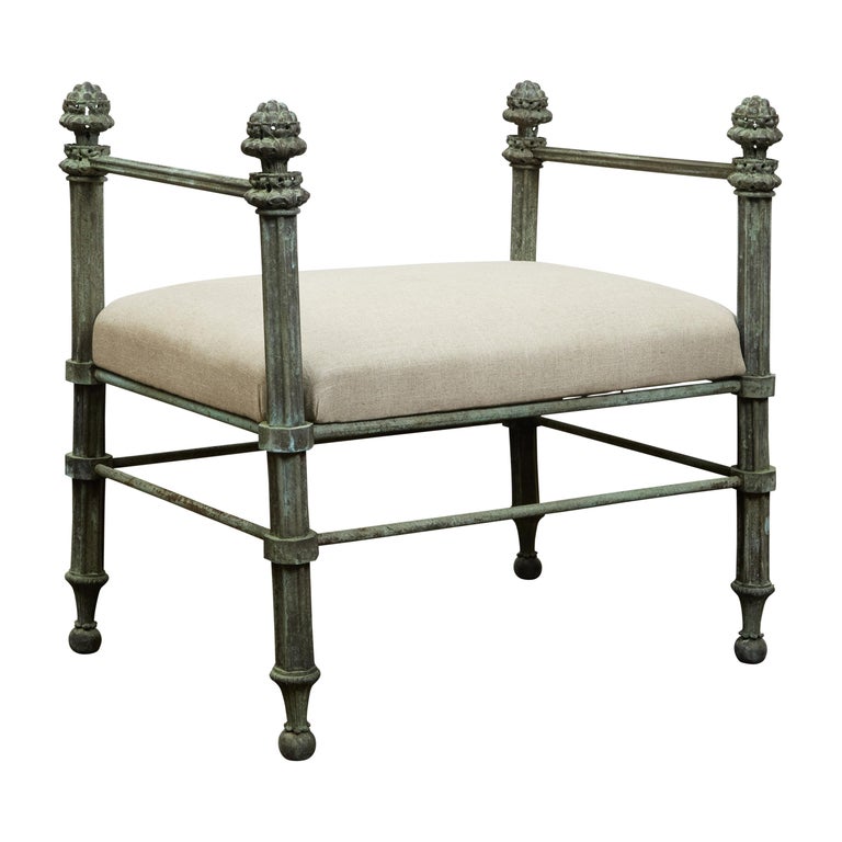 English 19th Century Bronze Bench with Fluted Supports and New ...