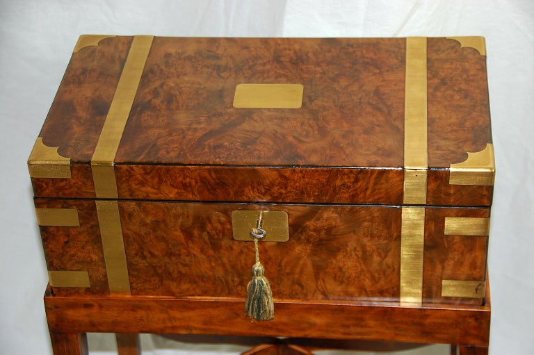 English 19th Century Burl Walnut Brass Bound Writing Box on Stand at ...