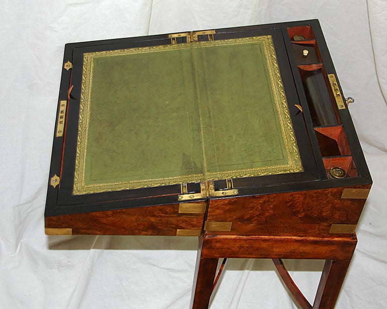 English 19th Century Burl Walnut Brass Bound Writing Box on Stand at ...