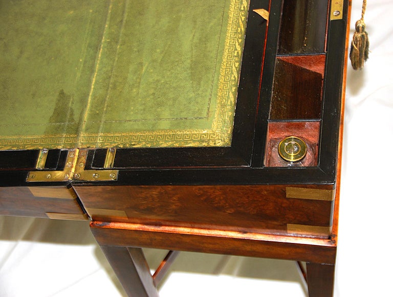 English 19th Century Burl Walnut Brass Bound Writing Box on Stand at ...