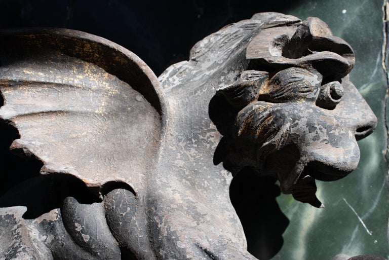 English 19th Century Carved Hardwood Rampant Gryphon Griffon Ebonised ...