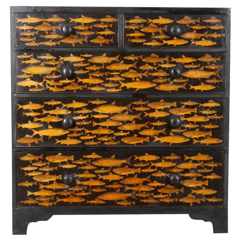 English 19th Century Chest with Fish Decoupage Motif For Sale at ...