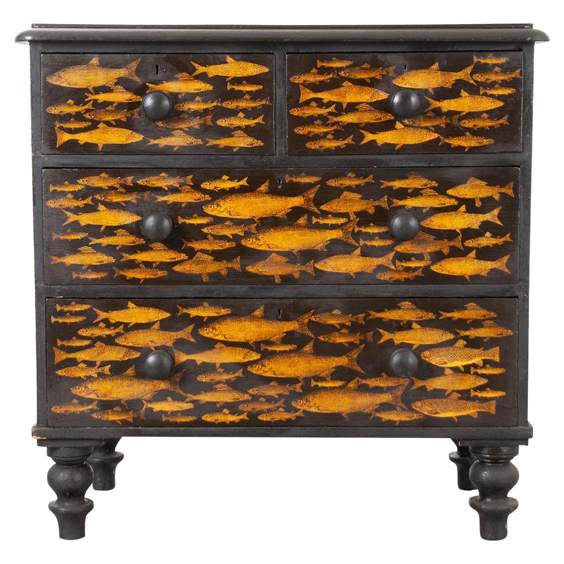 English Fish Decoupage Bamboo Cabinet at 1stDibs