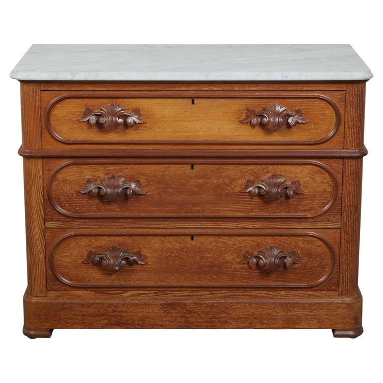 English 19th Century Chestnut Three-Drawer Chest with White Marble Top ...