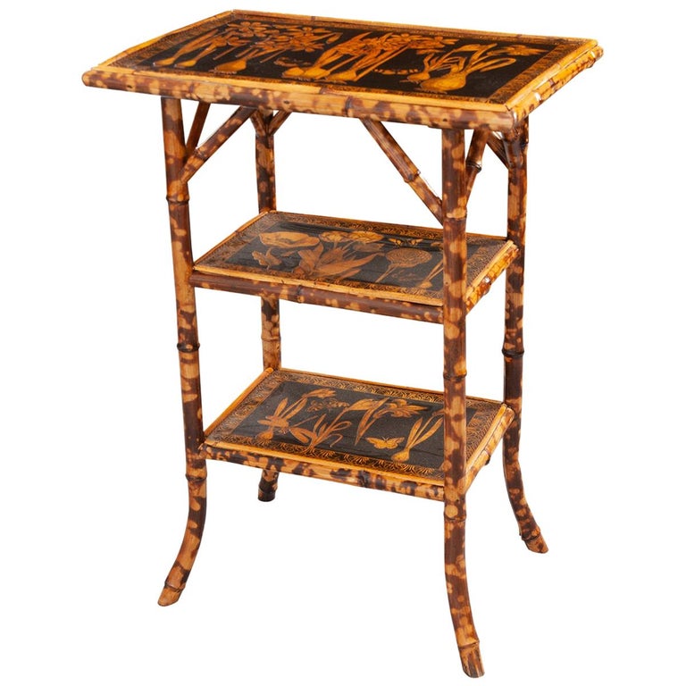 English 19th Century Decoupage Bamboo Table at 1stDibs