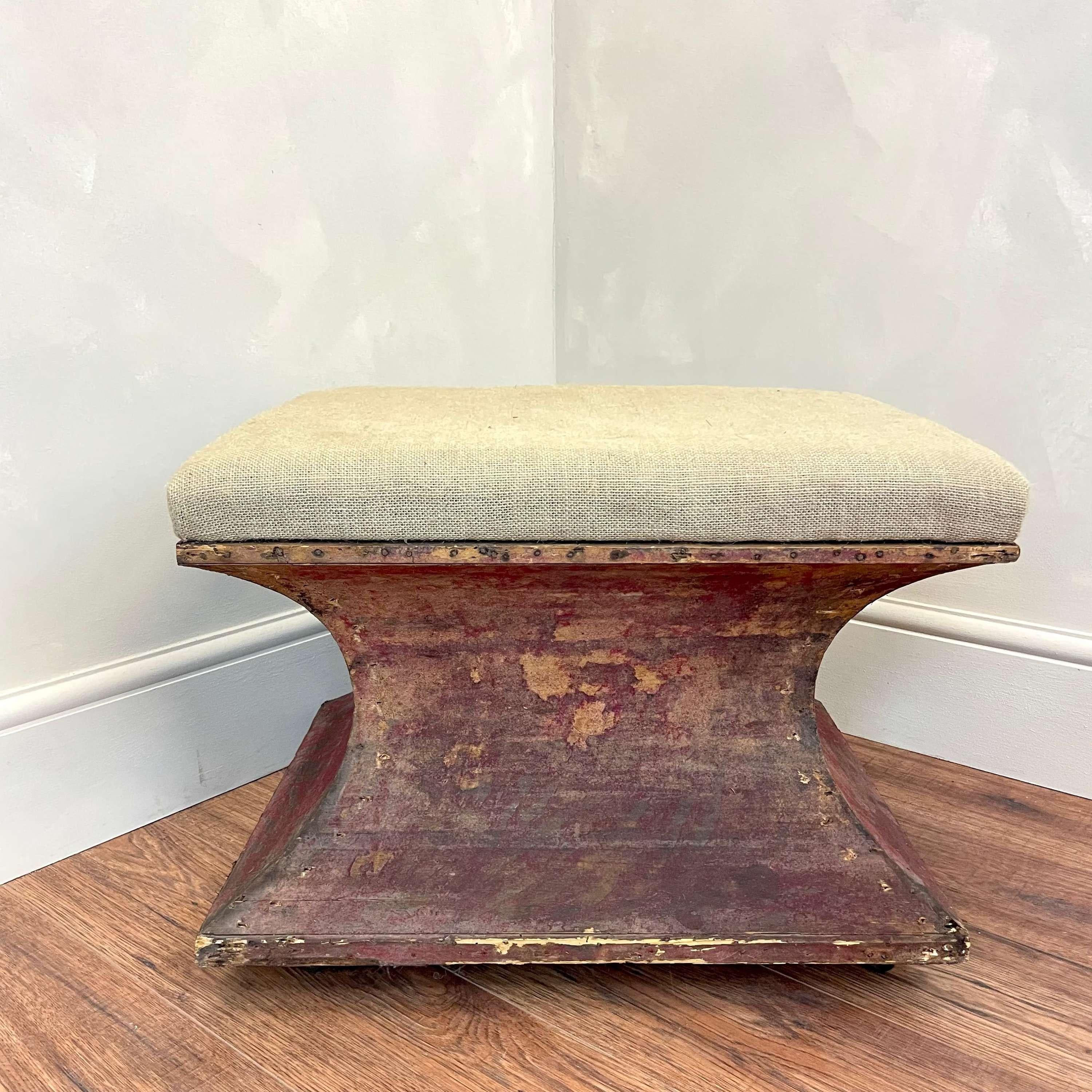 English 19th Century Dry Scraped Hourglass Ottoman Footstool Pouf For ...
