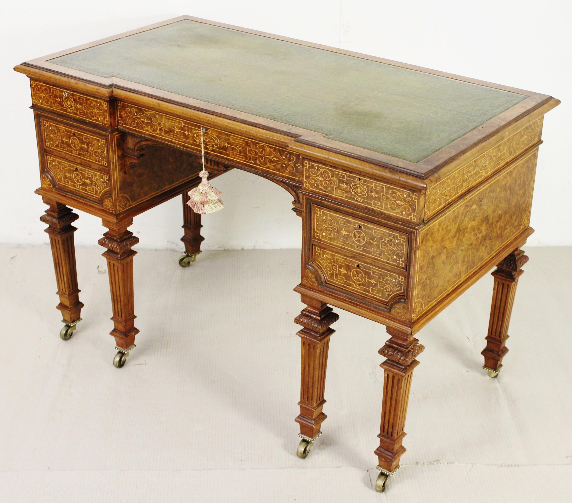 English 19th Century Inlaid Burr Walnut Writing Table by Johnstone and ...