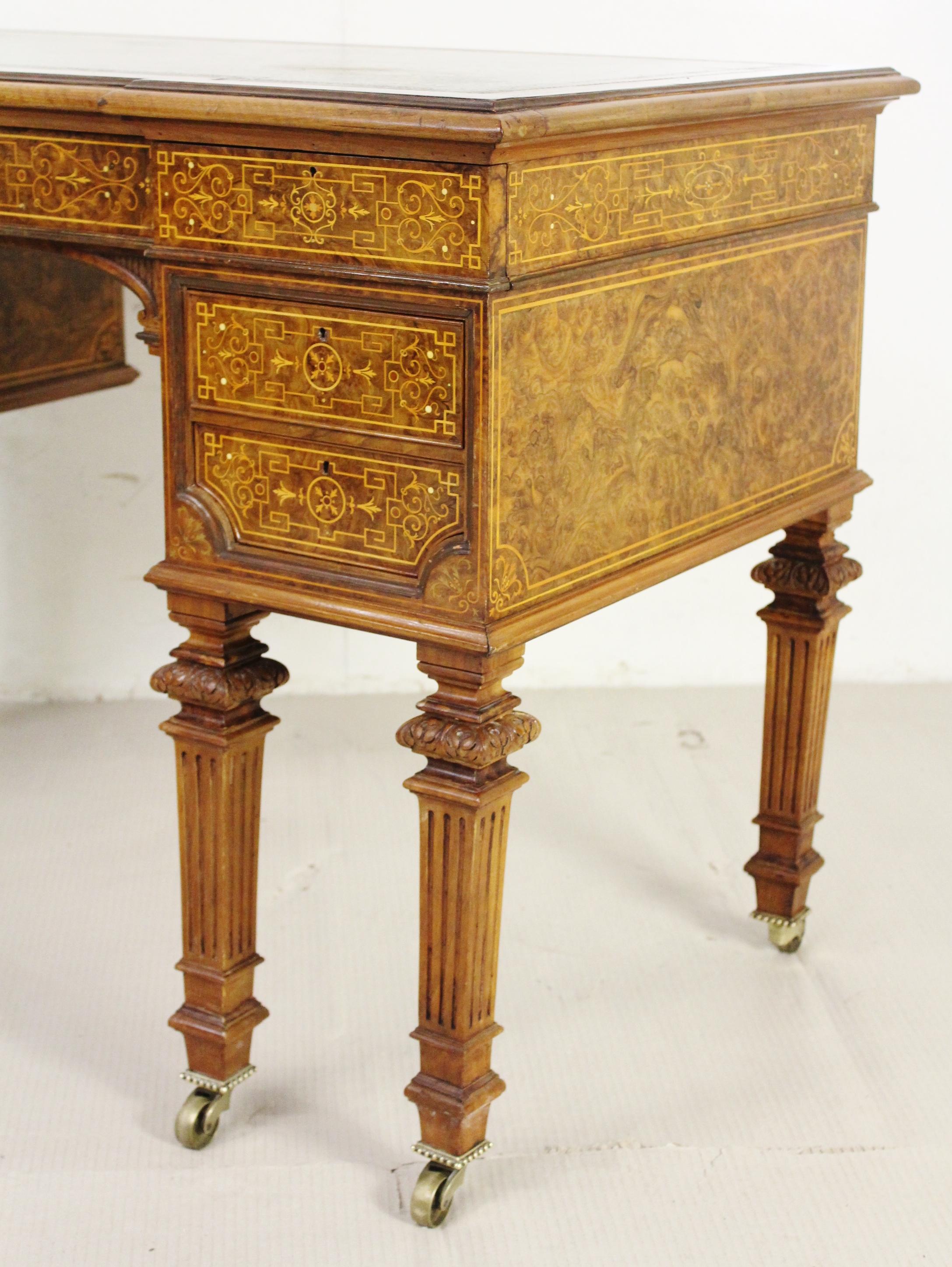 English 19th Century Inlaid Burr Walnut Writing Table by Johnstone and ...