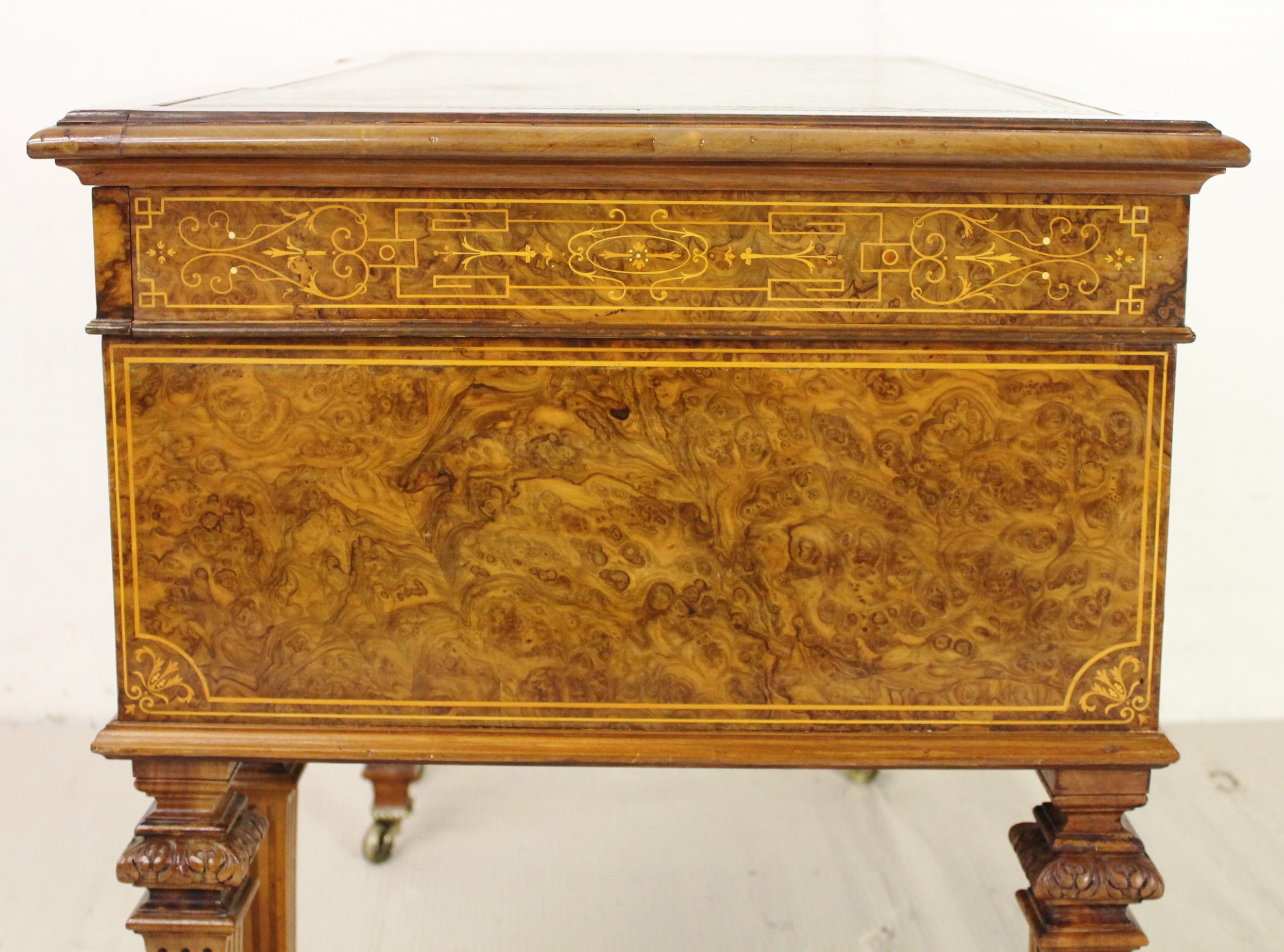 English 19th Century Inlaid Burr Walnut Writing Table by Johnstone and ...
