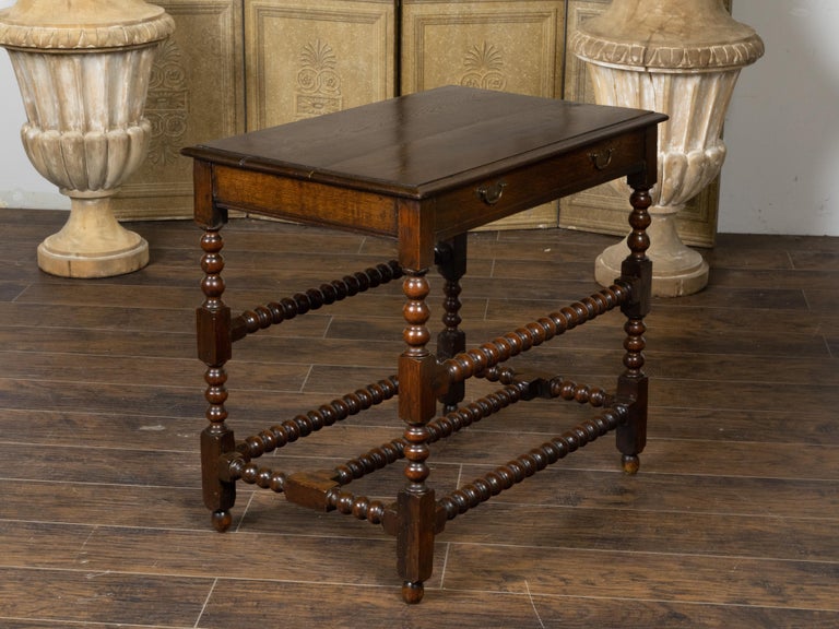 English 19th Century Oak Bobbin Leg Table with Single Drawer and Cross ...