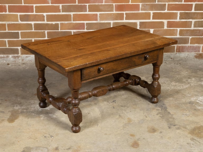 English 19th Century Oak Coffee Table with Single Drawer and Turned ...
