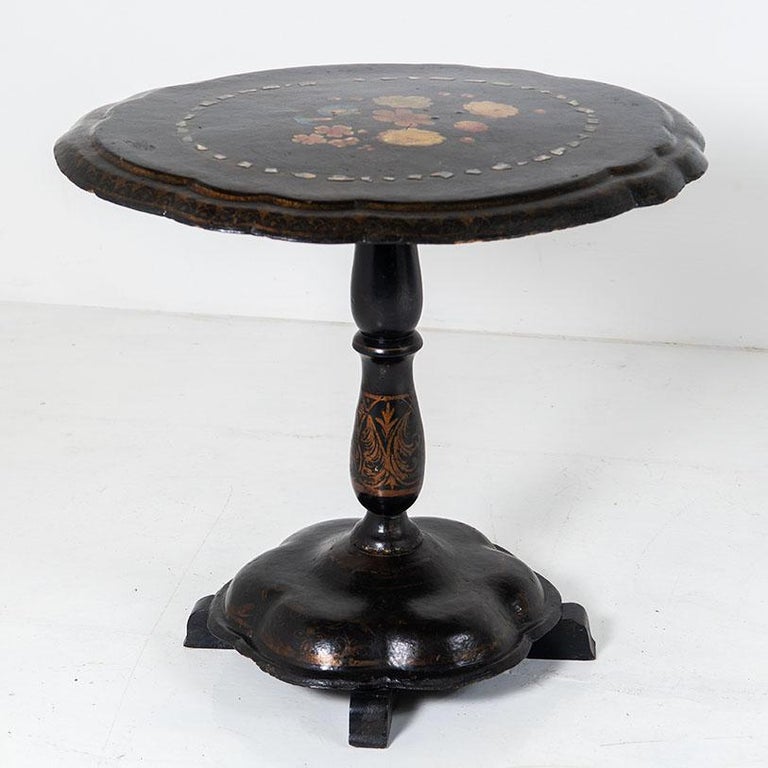 English 19th Century Papier Mache Floral Painted Tilt Top Side Table ...