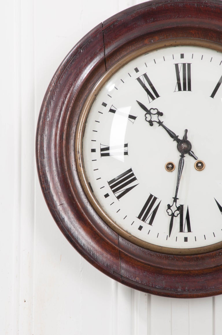 English 19th Century Round Oak Wall Clock at 1stDibs