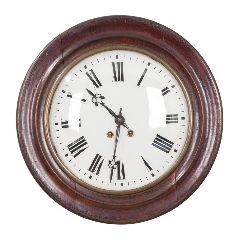 English 19th Century Round Oak Wall Clock at 1stDibs