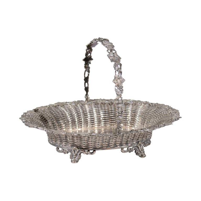 English 19th Century Silver Plated Pierced Bread Basket with Vine and ...
