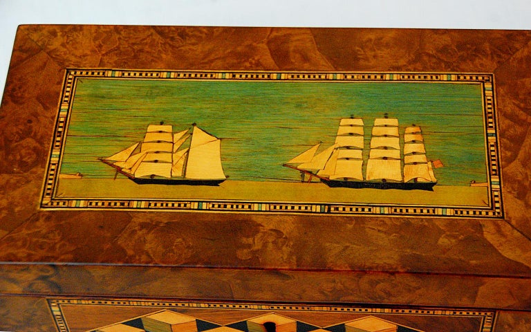 English 19th Century Trinity House Tea Caddy Ship and Perspective Cube ...