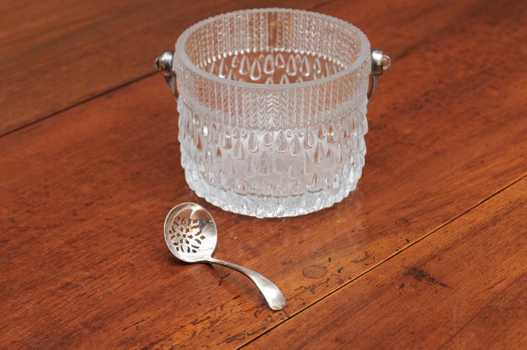 English 20th Century Cut Glass Ice Bucket with Silver Spoon and ...