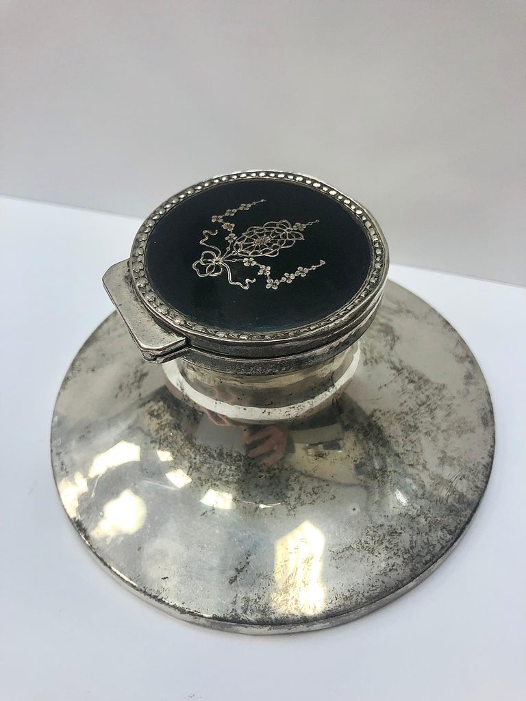 English 20th Century Sterling Silver and Tortoise Shell Inkwell For ...