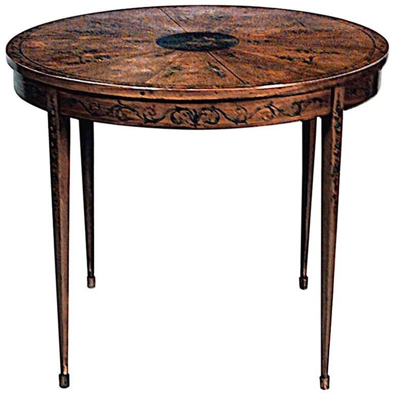 English Adam Style Satinwood Medallion Center Table For Sale at 1stDibs