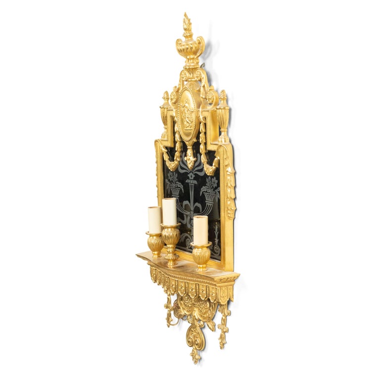 English Adam Style Bronze Dore and Black Glass Wall Sconce For Sale at ...