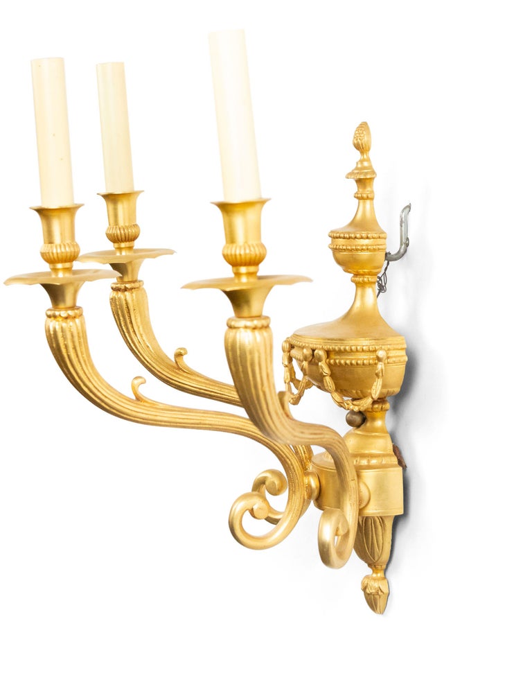 English Adam Style Bronze Dore Wall Sconces For Sale at 1stDibs
