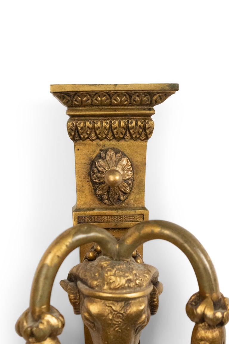 Pair of English Adam Style Bronze Dore Wall Sconces For Sale at 1stDibs