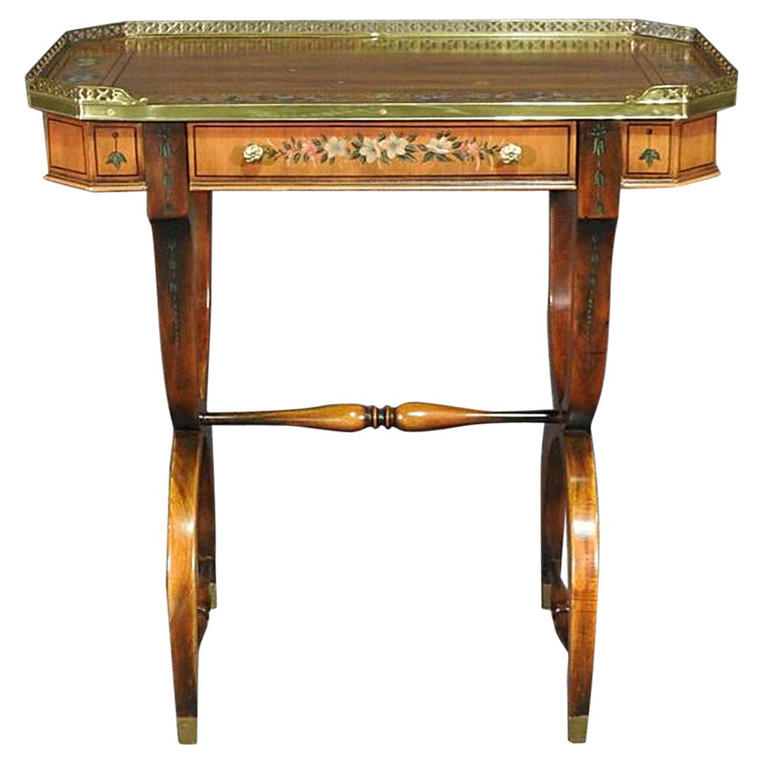 English Adams Style Petite Writing Table Desk with Brass Gallery and ...