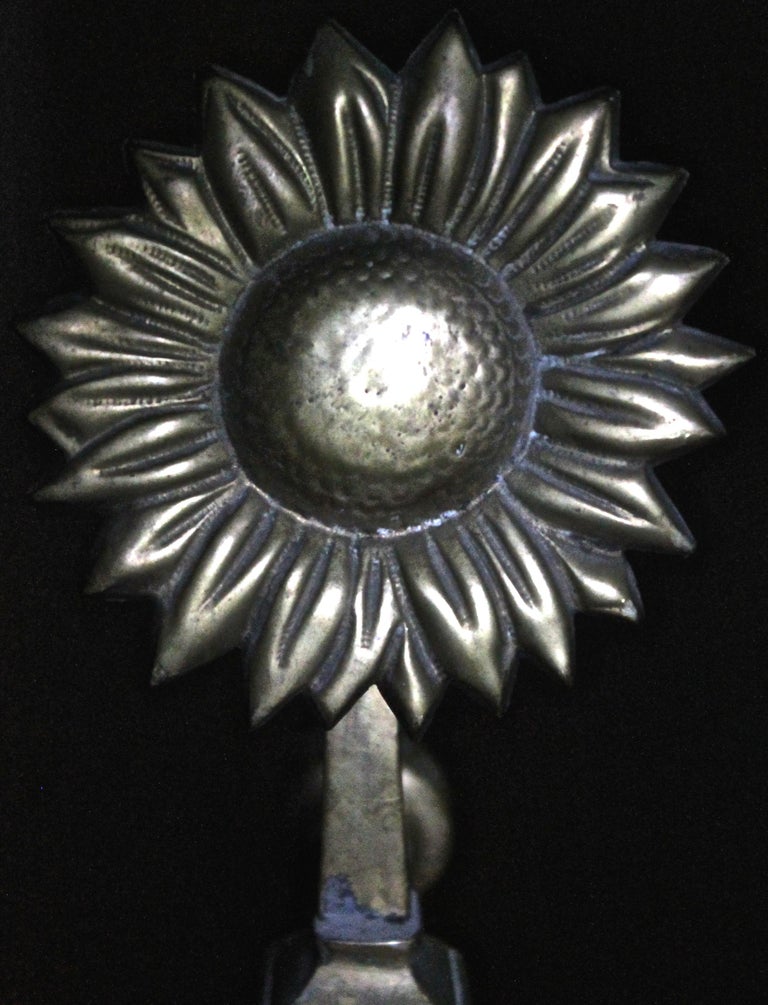 English Aesthetic Movement Bronze "Sunflower" Andirons Manner Thomas ...