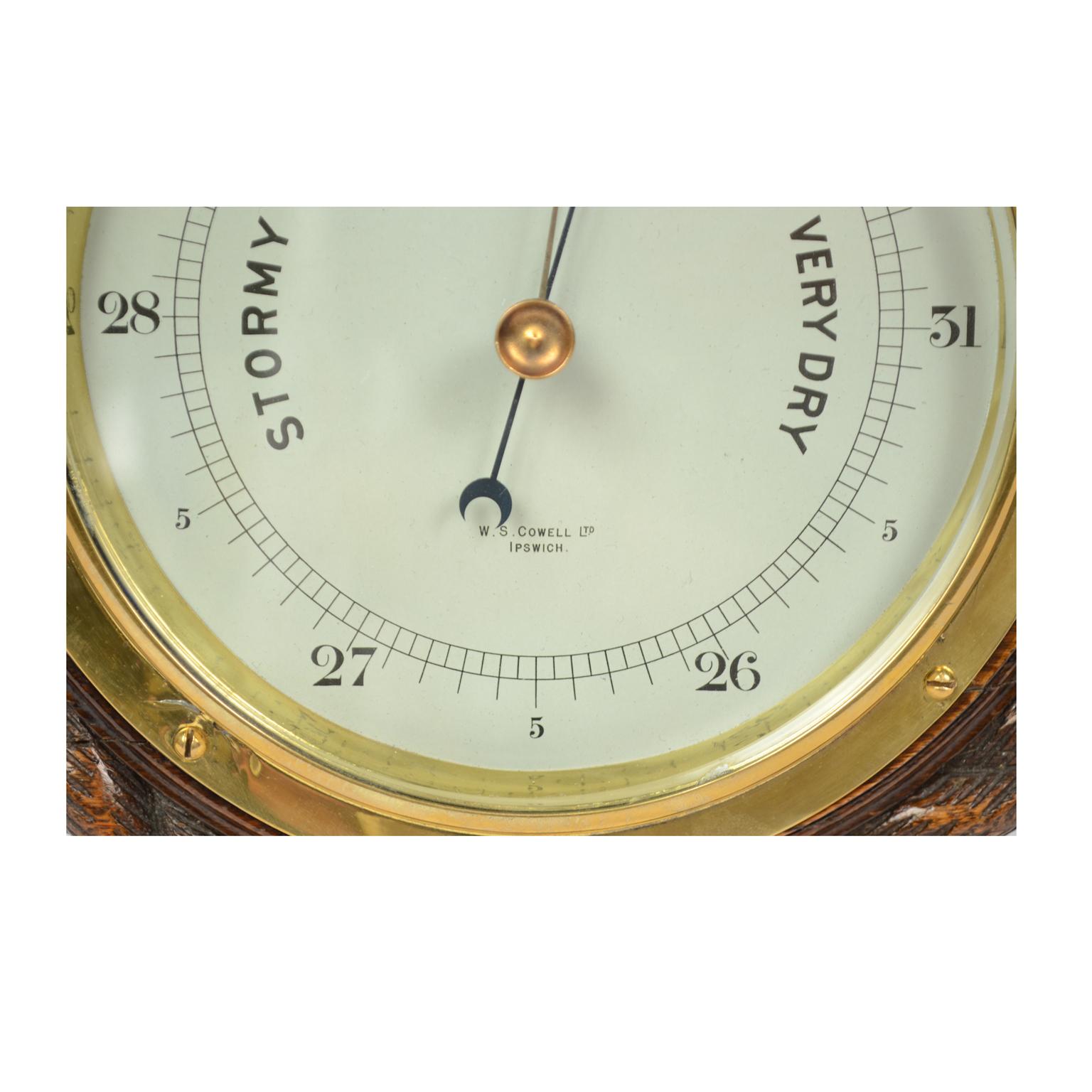 Antique Nautical English Oak Wood Aneroid Barometer Made in the Early ...