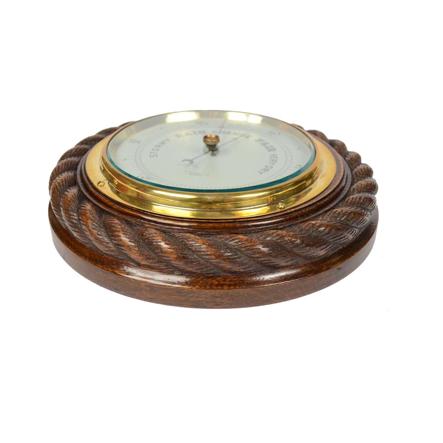 Antique Nautical English Oak Wood Aneroid Barometer Made in the Early ...