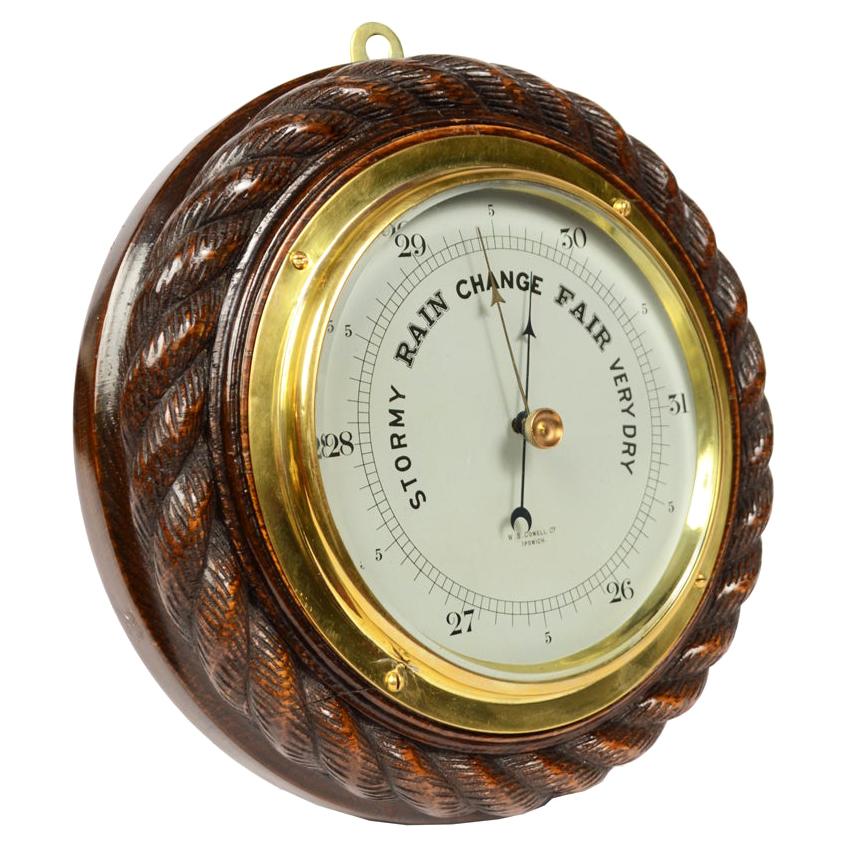 Antique Nautical English Oak Wood Aneroid Barometer Made in the Early ...